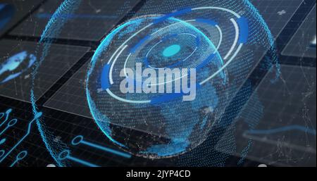 Image of digital data processing with scope scanning over black background Stock Photo - Alamy