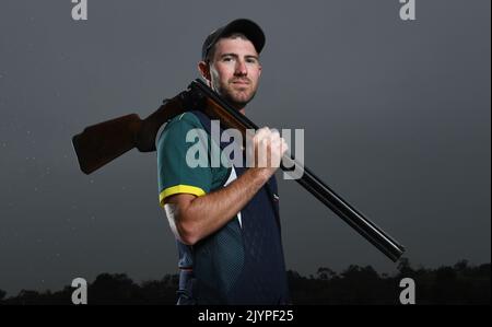 Olympic shooter Thomas Grice poses for a photograph during an ...