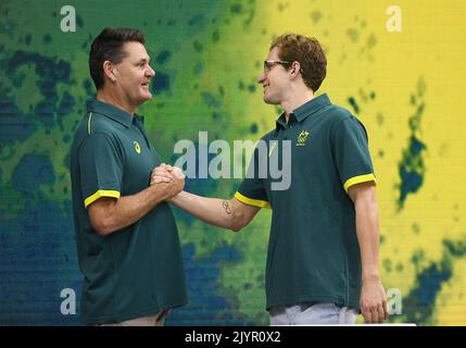 Australian national swim team coach Rohan Taylor (left) is ...