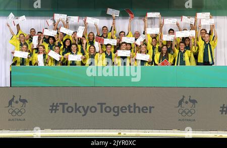 The Australian Swim Team pose for a photograph after the team was ...