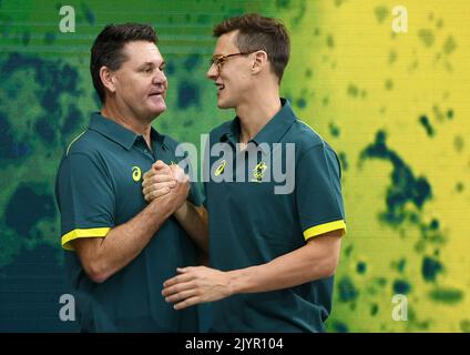 Australian national swim team coach Rohan Taylor (left) is seen with ...