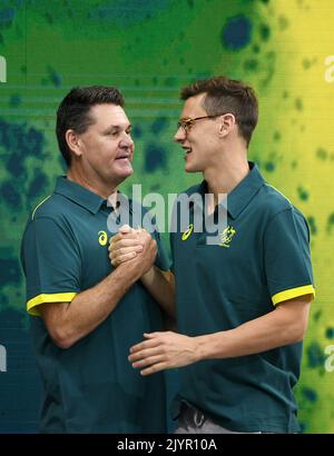 Australian national swim team coach Rohan Taylor (left) is seen with ...