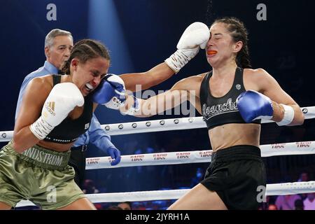 Linn Sandstrom and Natalie Hills during their undercard super flyweight ...