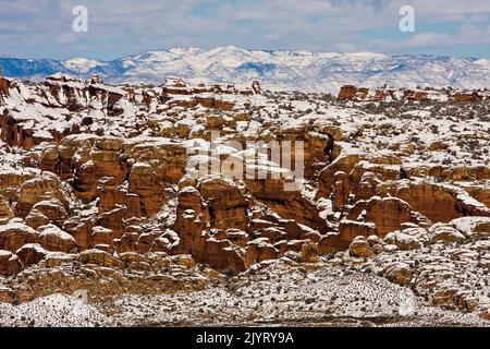 Snowy Fiery Furnace viewed from the south with the snow-capped Book ...