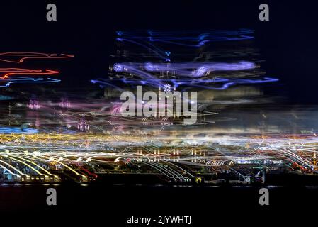 Etherial Liverpool Royal Liver building and waterfront at night with ...