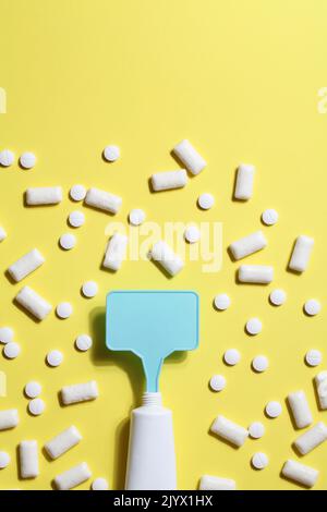 Titanium dioxide, E171, dangerous additive concept. gum, pills ...