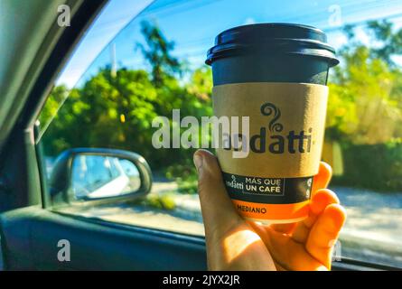 Cancun Mexico 13. January 2022 Mexican andatti coffee holding in the ...