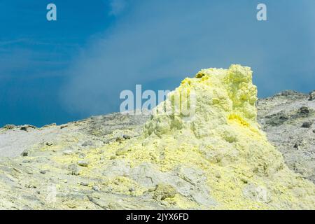 sulfur deposits around a solfatara in a fumarole field of volcano Stock ...