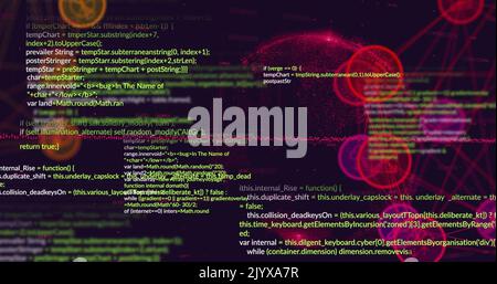 Image of digital computer icons interconnecting with lines and programming language data Stock ...