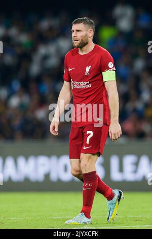 Liverpool's English midfielder James Milner gesticulate before the ...