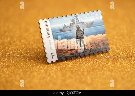 TERNOPIL, UKRAINE - SEPTEMBER 2, 2022 Famous Ukrainian postmark with ...