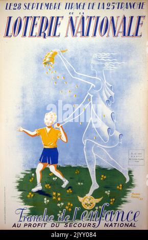 French 'National Lottery' Poster 1945. 5highlighting a campaign to fund ...