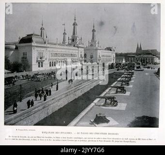 A black and white photograph of the Esplanade des Invalides during the ...