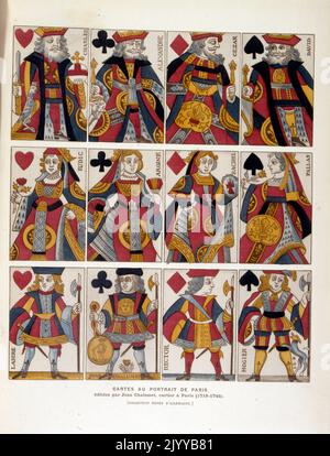 Coloured Illustration of playing cards depicting French tarot cards ...