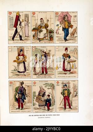 Coloured Illustration of playing cards depicting French tarot cards ...