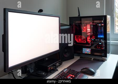 Powerful Personal Computer Gamer Rig with Mock Up Green Screen Monitor ...