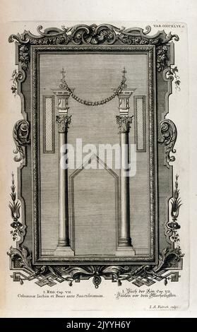 Engraving depicting a pair of sacred columns. The Illustration is set ...