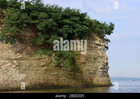 Lake Erie erosion on steep cliffs at the inlet to Rocky River, Ohio ...
