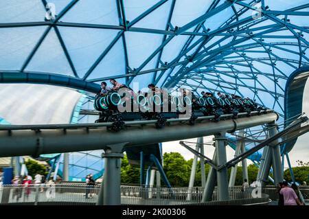 The Tron Lightcycle Power Run ride at the Shanghai Disneyland in Pudong ...