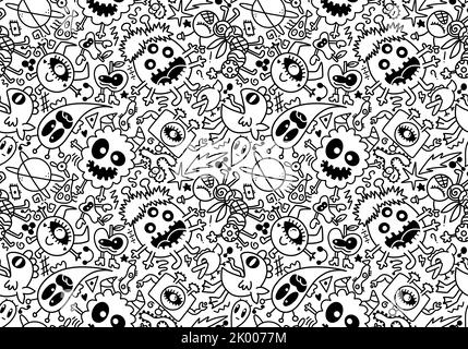 Cartoon monsters aliens seamless kids emoticons pattern for wrapping ...