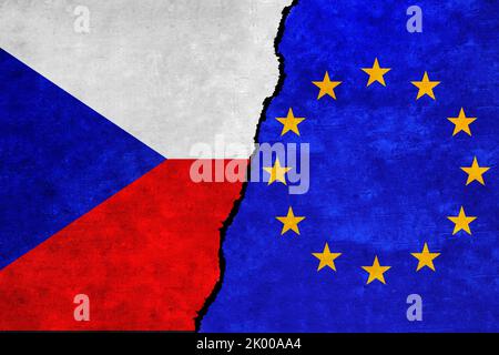 Czech Republic and European Union relations, chess pawns with flags ...