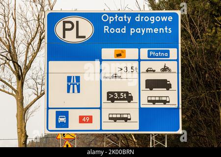 Road sign informing about the road payments in Poland seen at the ...