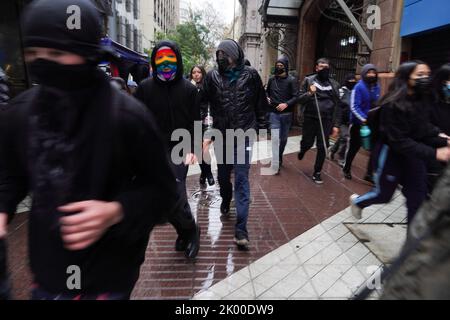 Santiago, Metropolitana, Chile. 8th Sep, 2022. Demonstrators take part ...