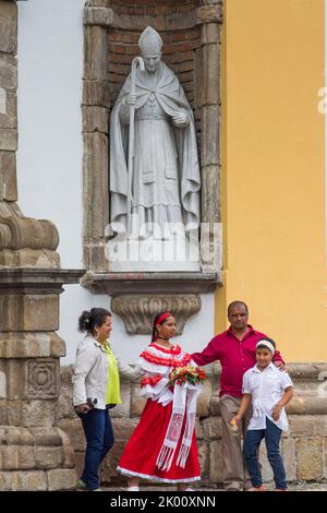 Colombia, Papayan,a week before may 1, women bring the statue of christ ...