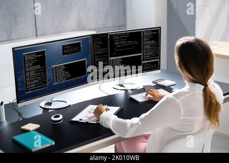 Woman Programmer. Girl Coding Software Stock Photo - Alamy