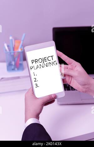 Sign displaying Project Planningschedules such as Gantt charts to plan ...