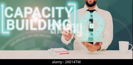 Sign displaying Capacity BuildingStrengthen the abilities of ...