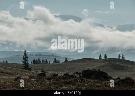 View of the Kurai steppes on Chuisky Trakt in the Altai Mountains Stock ...