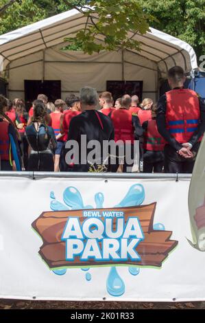 Aqua park pre-entry briefing for safety Stock Photo - Alamy