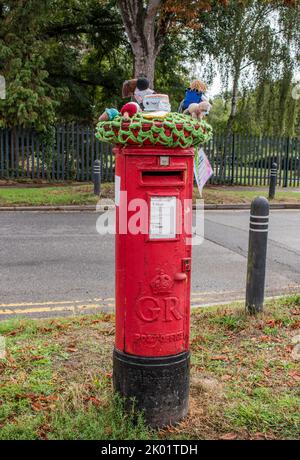 A crocheted 'Post box topper' near Marlborough park special school ...