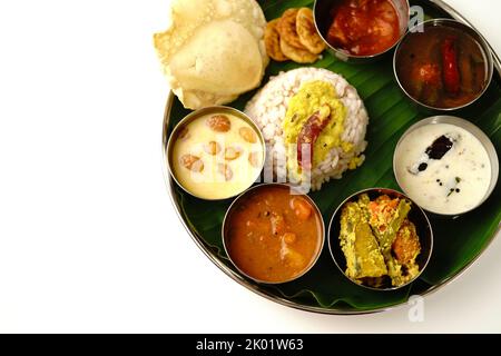 Onam feast Ona Sadya - vegetarian Thali isolated on white background ...