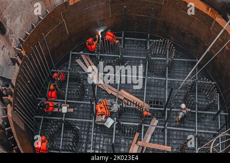 Tatarstan, Russia. August 26, 2022. Rebar to build a bridge column ...