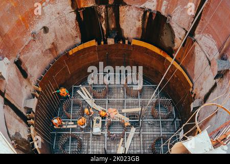 Tatarstan, Russia. August 26, 2022. Rebar to build a bridge column ...