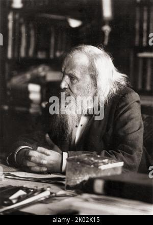 Dmitri Mendeleev and his periodic table of elements on stamp Stock ...