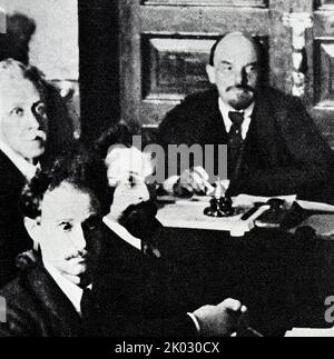 Vladimir Lenin at a meeting of the Council of Peoples Commissars in the ...