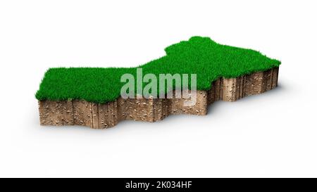 A 3D rendering of the Oman-shaped map with grass and soil texture ...