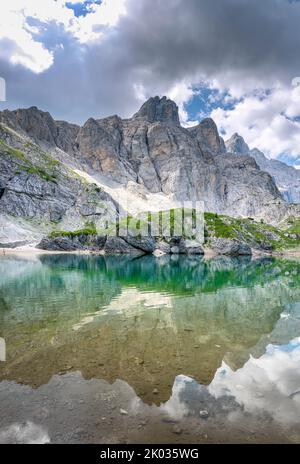View of Lago di Coldai in the Dolomites Stock Photo - Alamy