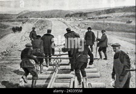 Soviet Russian construction workes building Magnitogorsk Iron and Steel ...