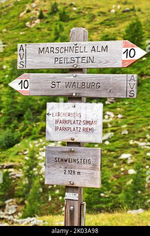 Signpost in the South Tyrolean Ulten Valley Stock Photo - Alamy