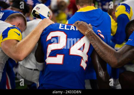 Buffalo Bills cornerback Kaiir Elam (5) pursues a play on defense ...