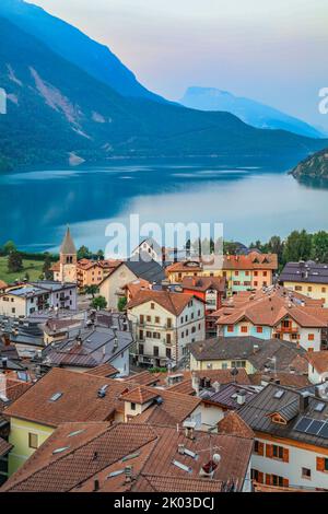 Molveno, Province of Trento, Trentino Alto Adige, Italy. Lake Molveno ...