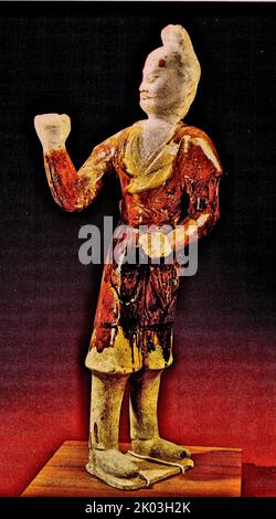 Tang Dynasty figurine of a horse. glazed white with traces of vermilion ...