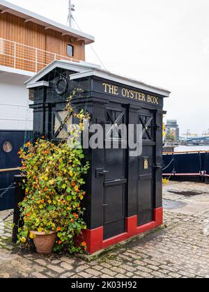 Traditional police box converted to The Oyster Box takeaway stall, The ...