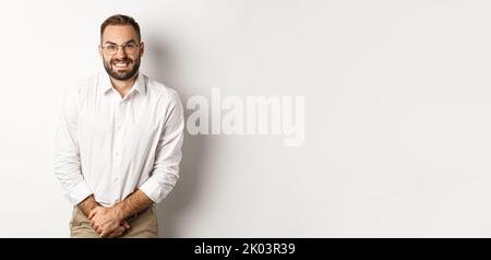 Troubled man having bladder problem, need toilet, standing over white ...