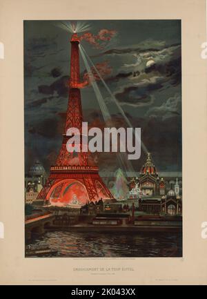 "Embrasement de la Tour Eiffel lors de l'exposition universelle de 1889 Paris" (Eiffel tower ...