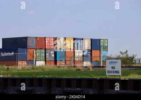 Shipping containers in Port of Cleveland on Lake Erie in September 2022 ...